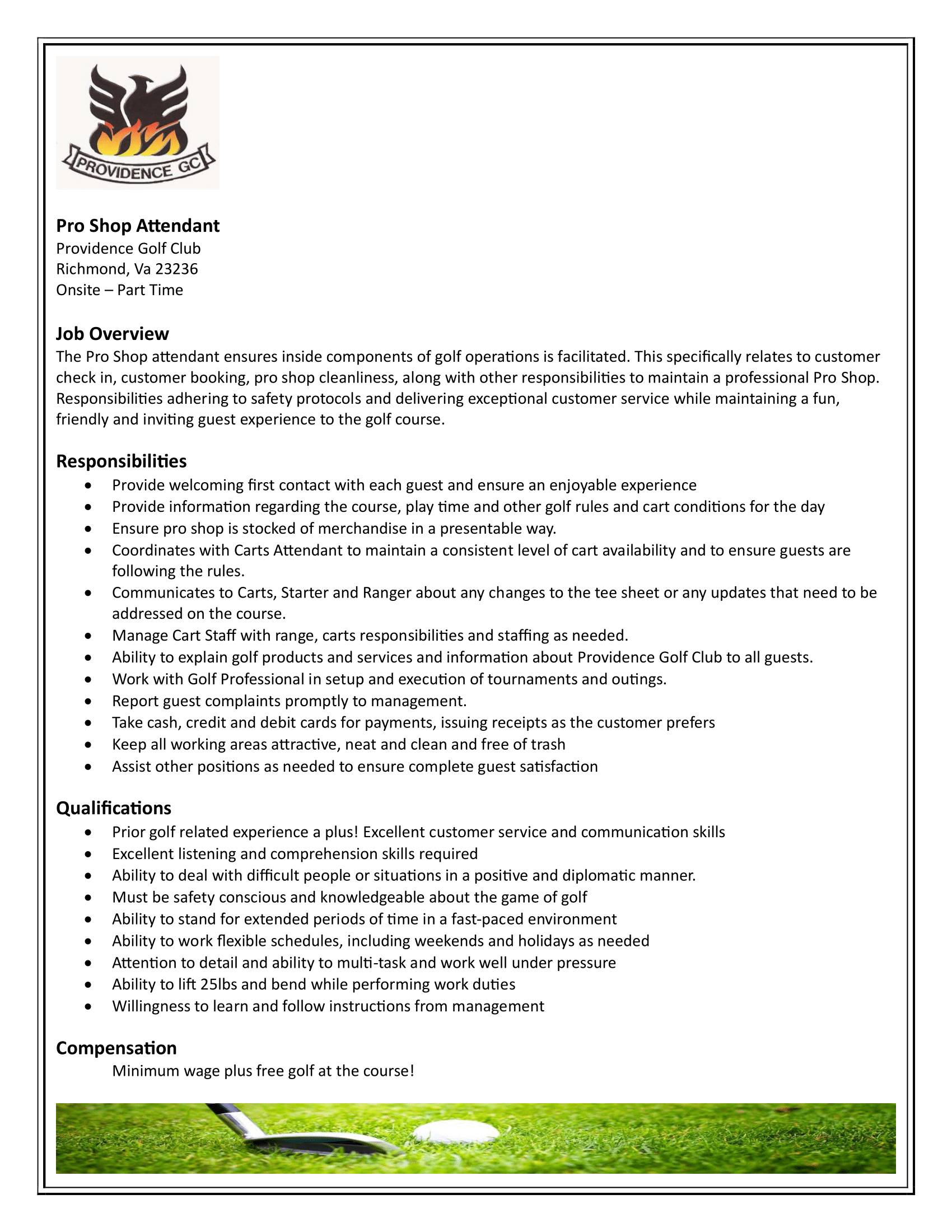 Join Our Team - Providence Golf Club (VA)