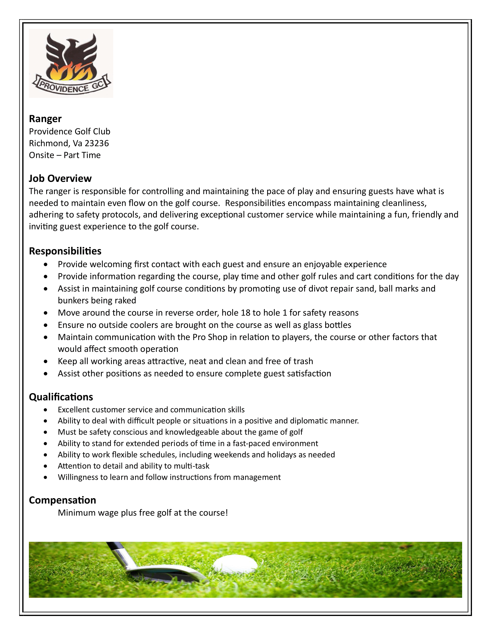 Join Our Team - Providence Golf Club (VA)