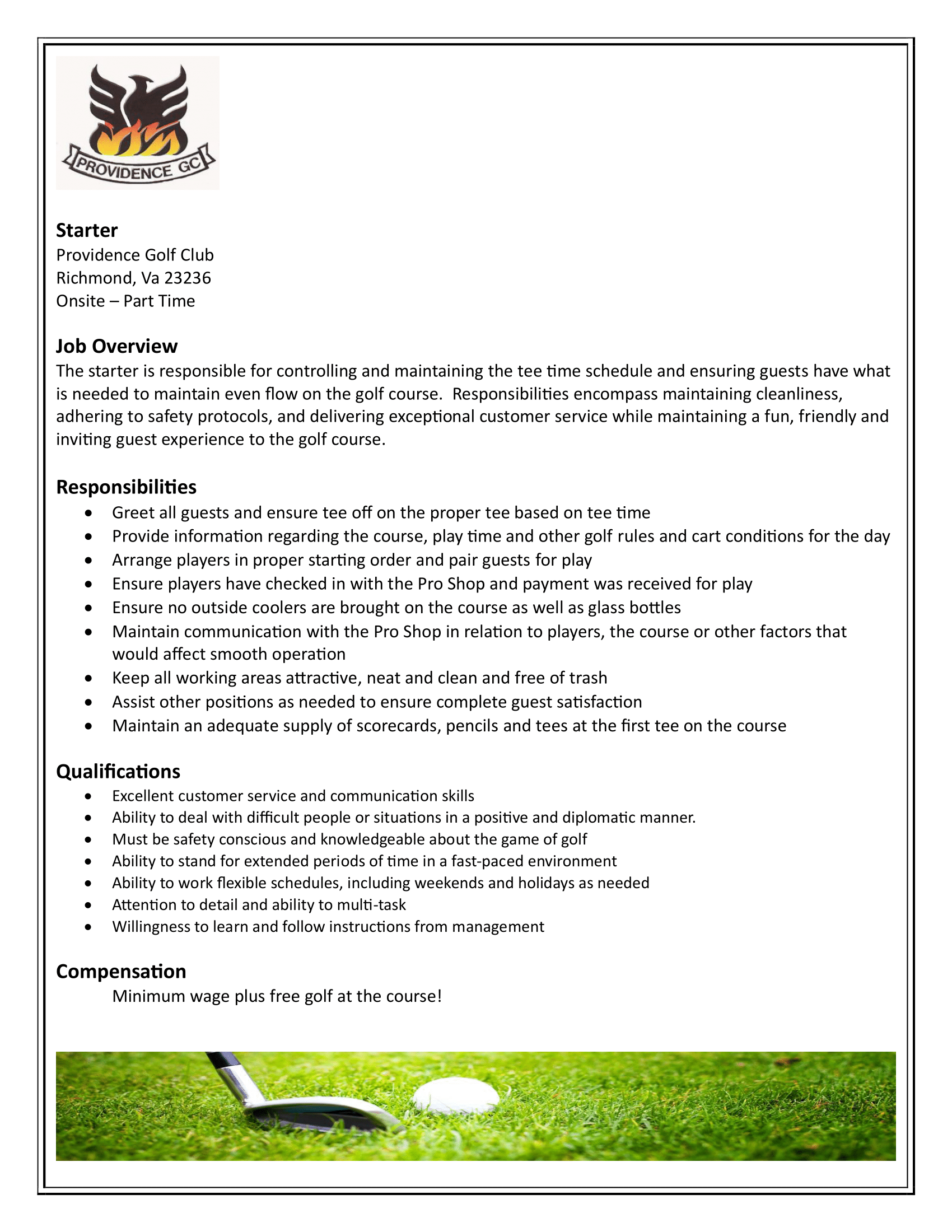 Join Our Team - Providence Golf Club (VA)